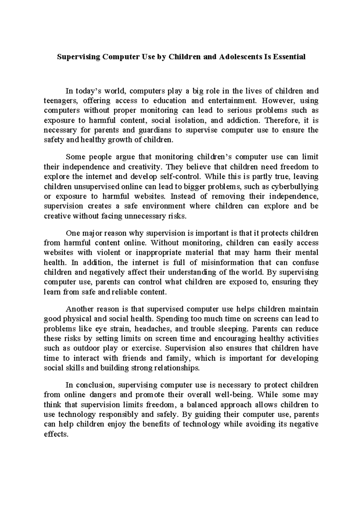 Outline - Supervising Computer Use by Children and Teens (CS101) - Studocu
