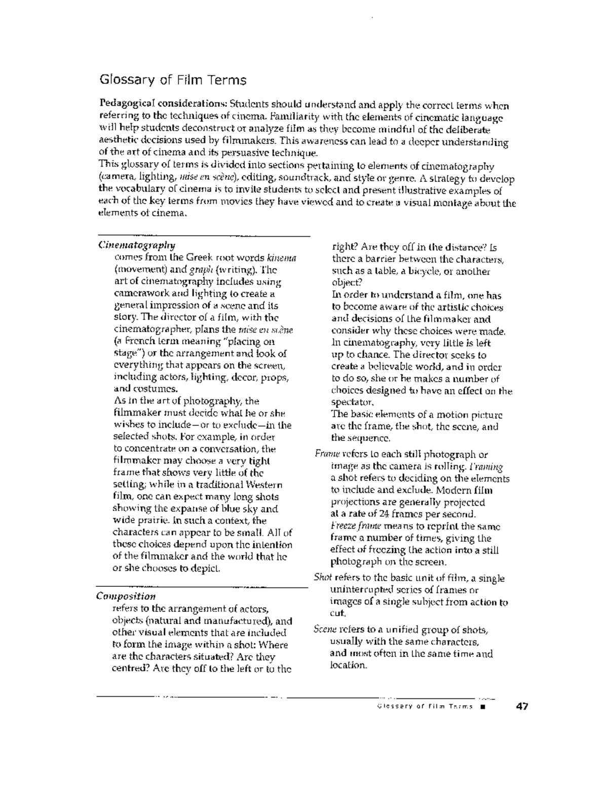 Glossary of Film Terms: Key Concepts and Techniques in Cinema - Studocu
