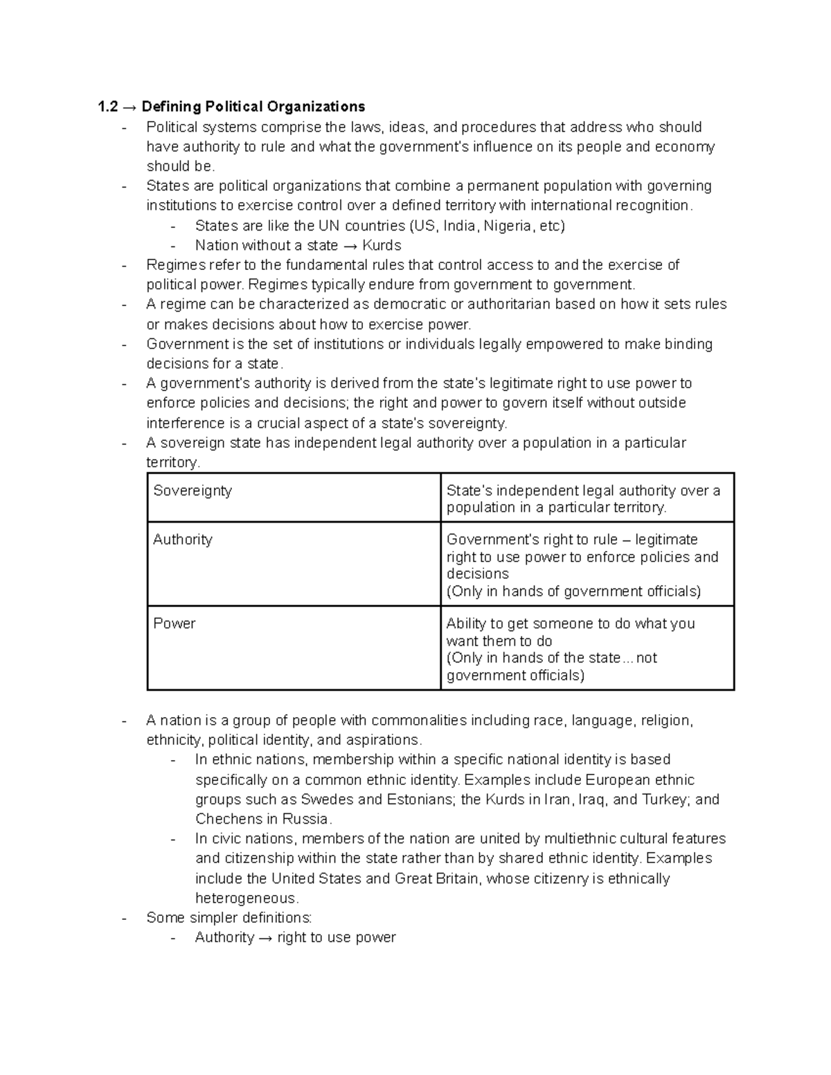 Comp Gov 1.2: Defining Political Organizations and Authority Concepts ...