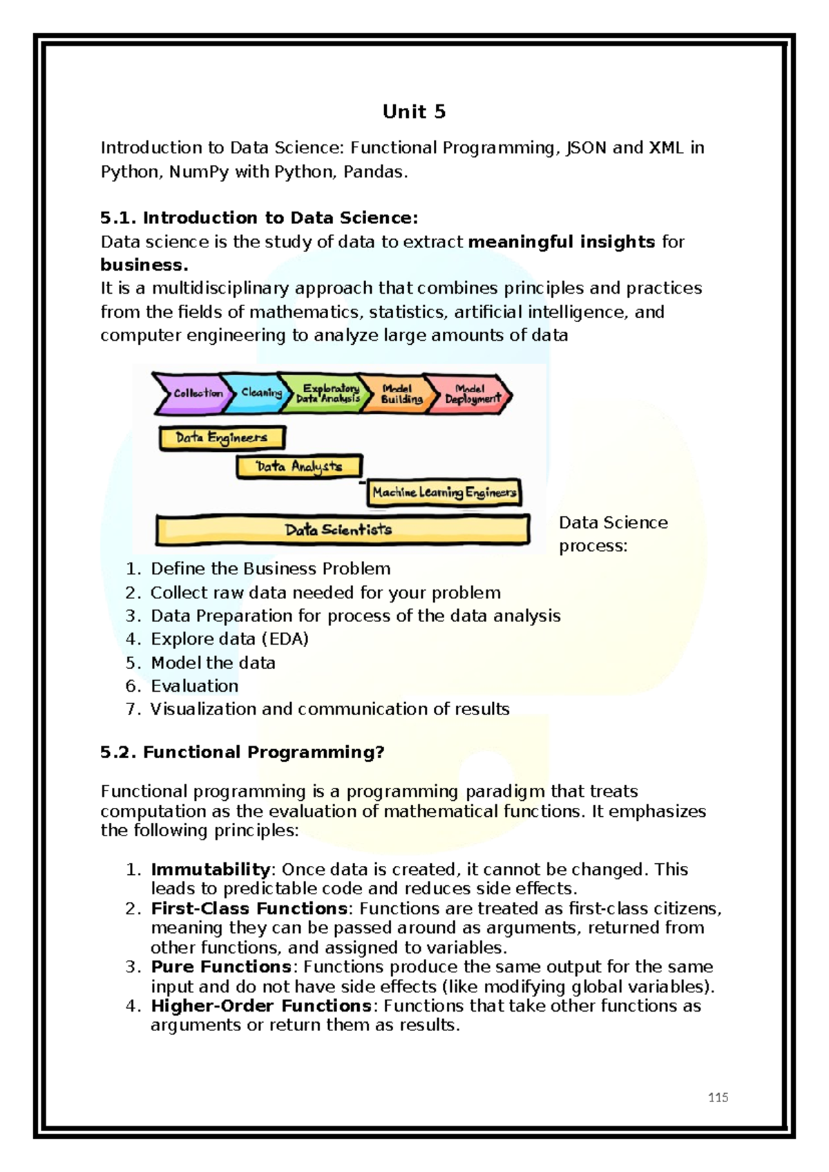 Unit 5: Data Science Overview - FP, JSON, XML & NumPy in Python - Studocu