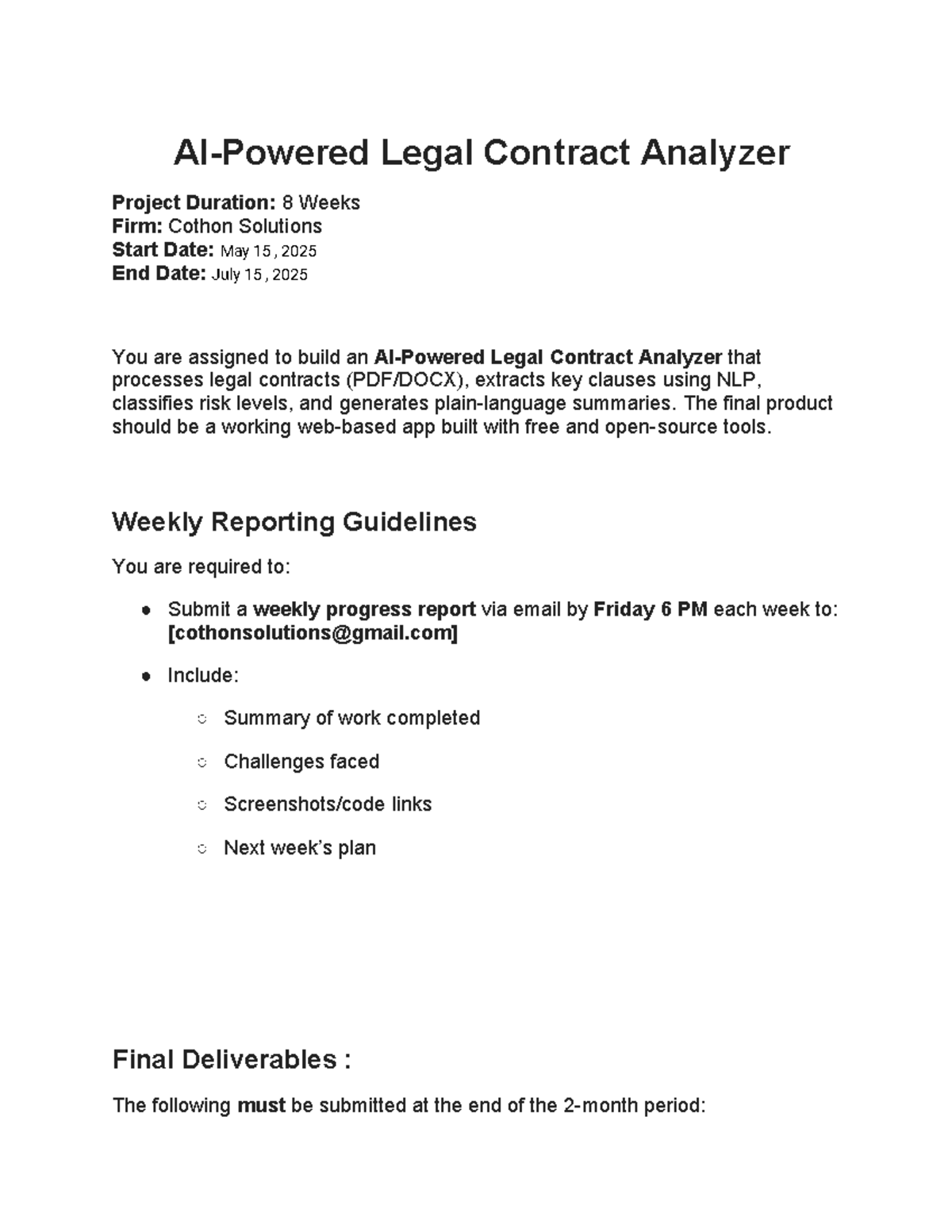 AI-Powered Legal Contract Analyzer Project (8 Weeks) - Studocu