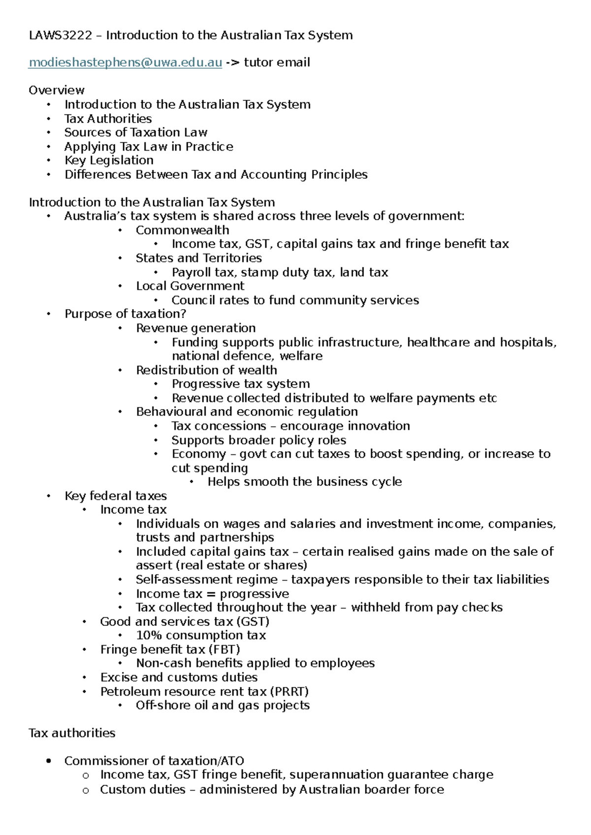 LAWS3222 - Introduction to the Australian Tax System Lecture Notes ...