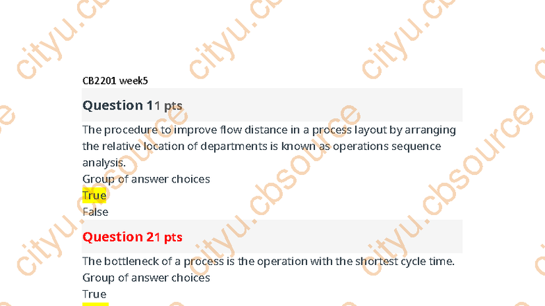 CB2201 Week 5 - Process Flow and Layout Design Quiz - Studocu
