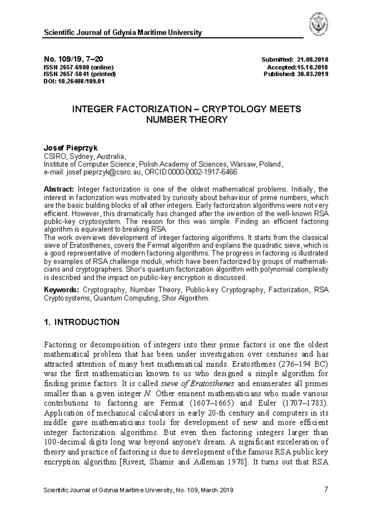 Pieprzyk Integer - Scientific Journal of Gdynia Maritime University No ...