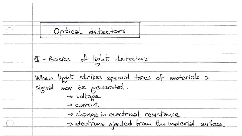 WS3 - Optical Detectors: Fundamentals and Types - Studocu