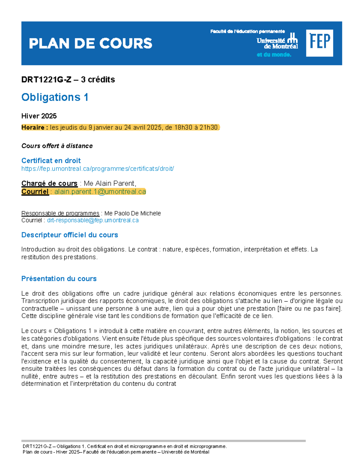 Plan de cours (Obligation) - DRT1221G-Z – Obligations 1. Certificat en ...