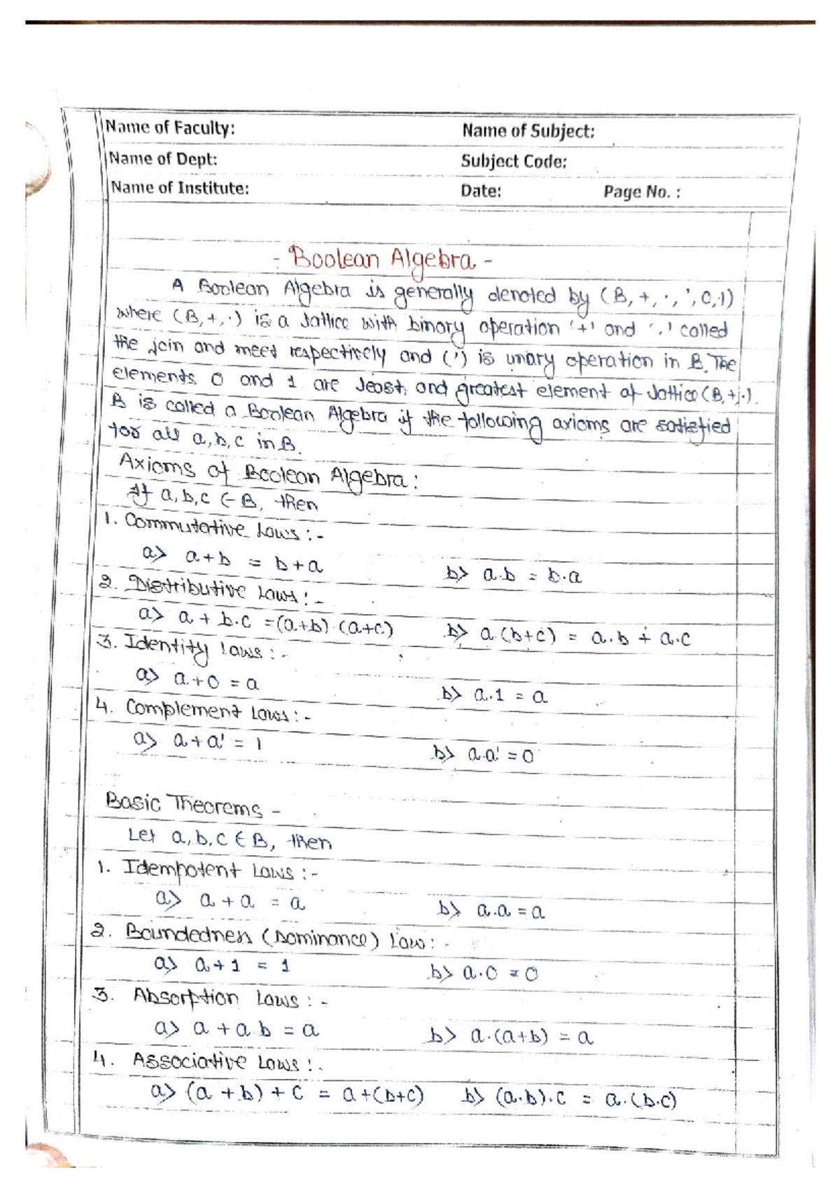 Boolean Algebra Notes for Discrete Maths (2nd Year) - Study Guide - Studocu