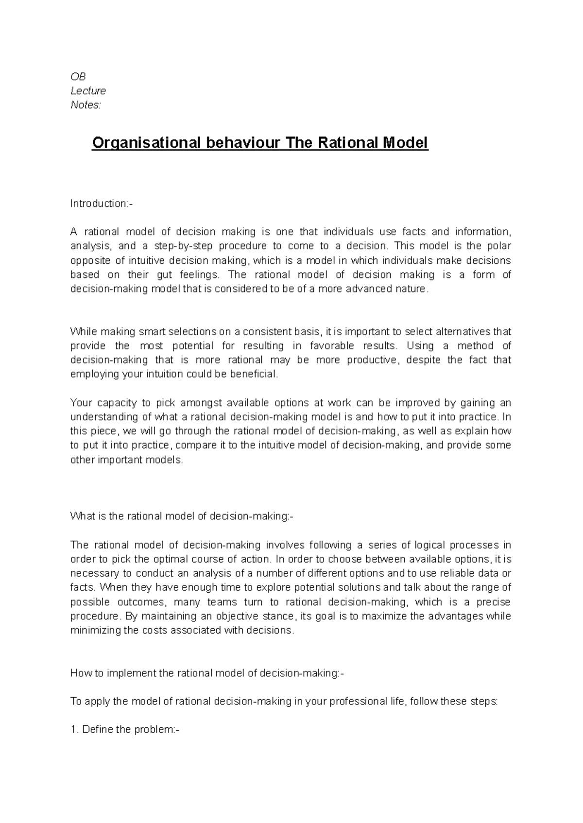 OB Lecture Notes: Understanding the Rational Model of Decision-Making ...
