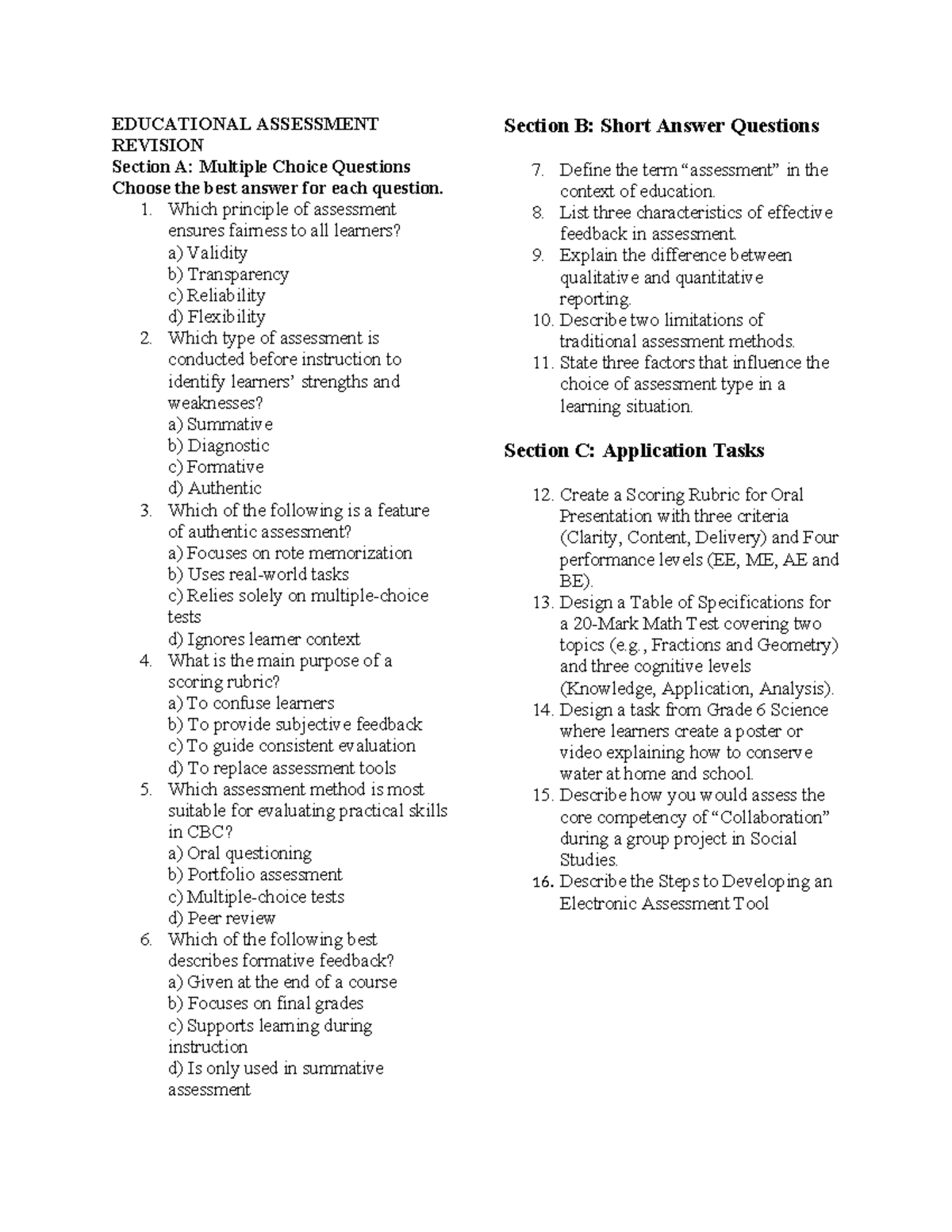EDUCATIONAL ASSESSMENT REVISION: MCQs & Short Answers Guide - Studocu