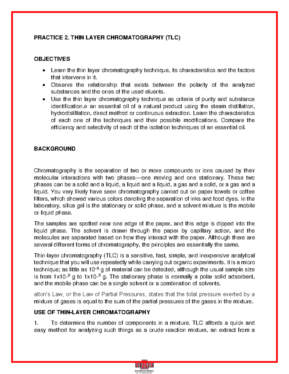 Practice+2+TLC+ Summer+2024 - PRACTICE 2. THIN LAYER CHROMATOGRAPHY ...