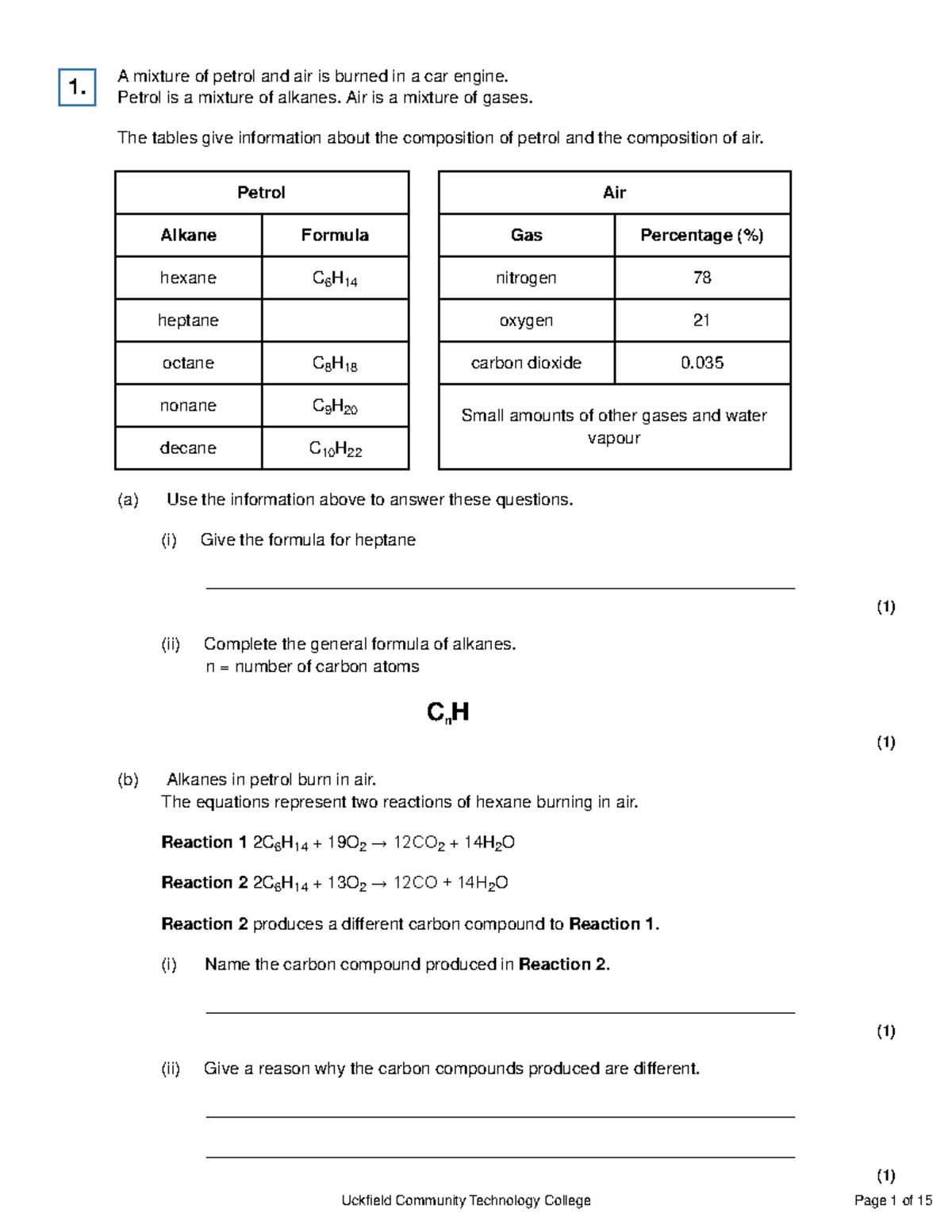 C9 Final Exam Questions on Combustion Concepts - Studocu