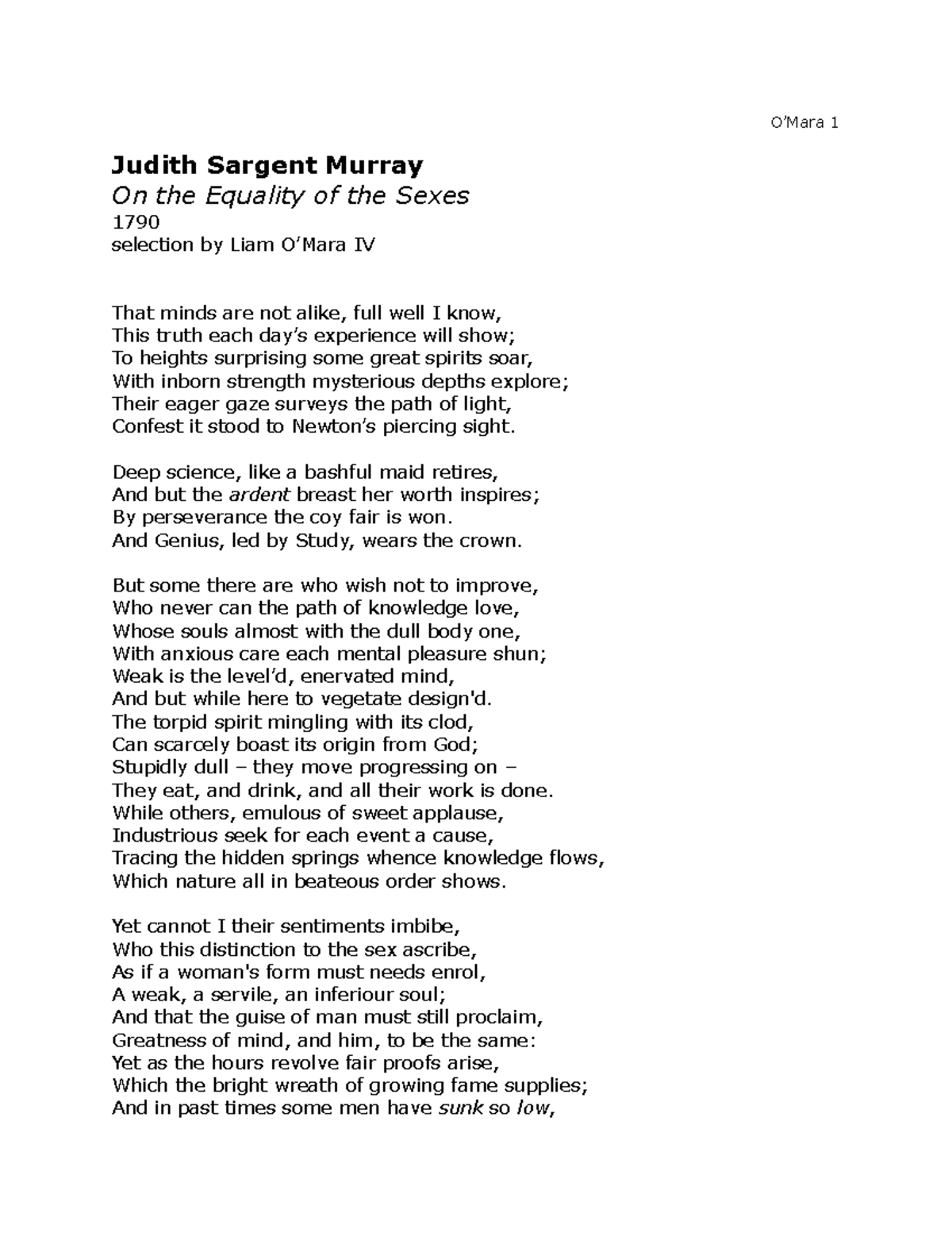 Judith Sargent Murray's 1790 Essay on Gender Equality (MURRAY 0) - Studocu