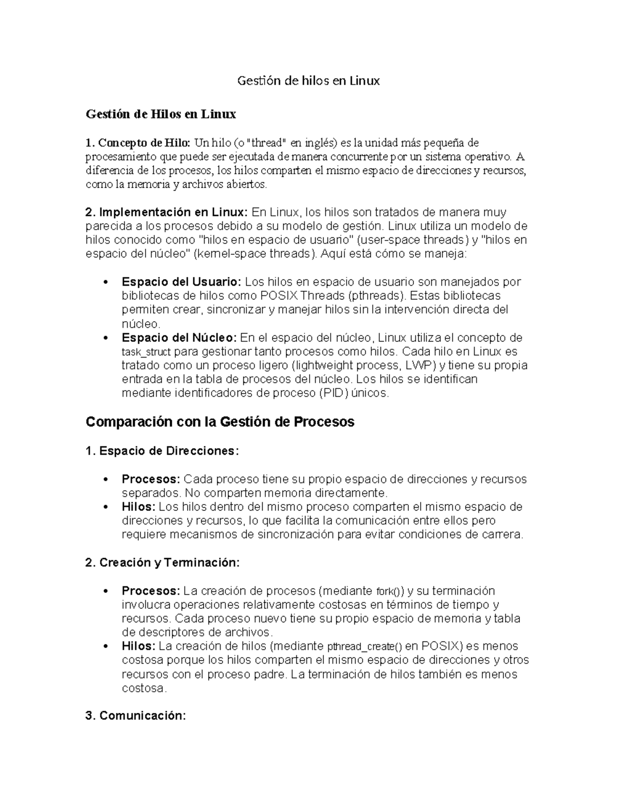 Gestión de hilos en Linux - Gestión de hilos en Linux Gestión de Hilos en Linux 1. Concepto de ...
