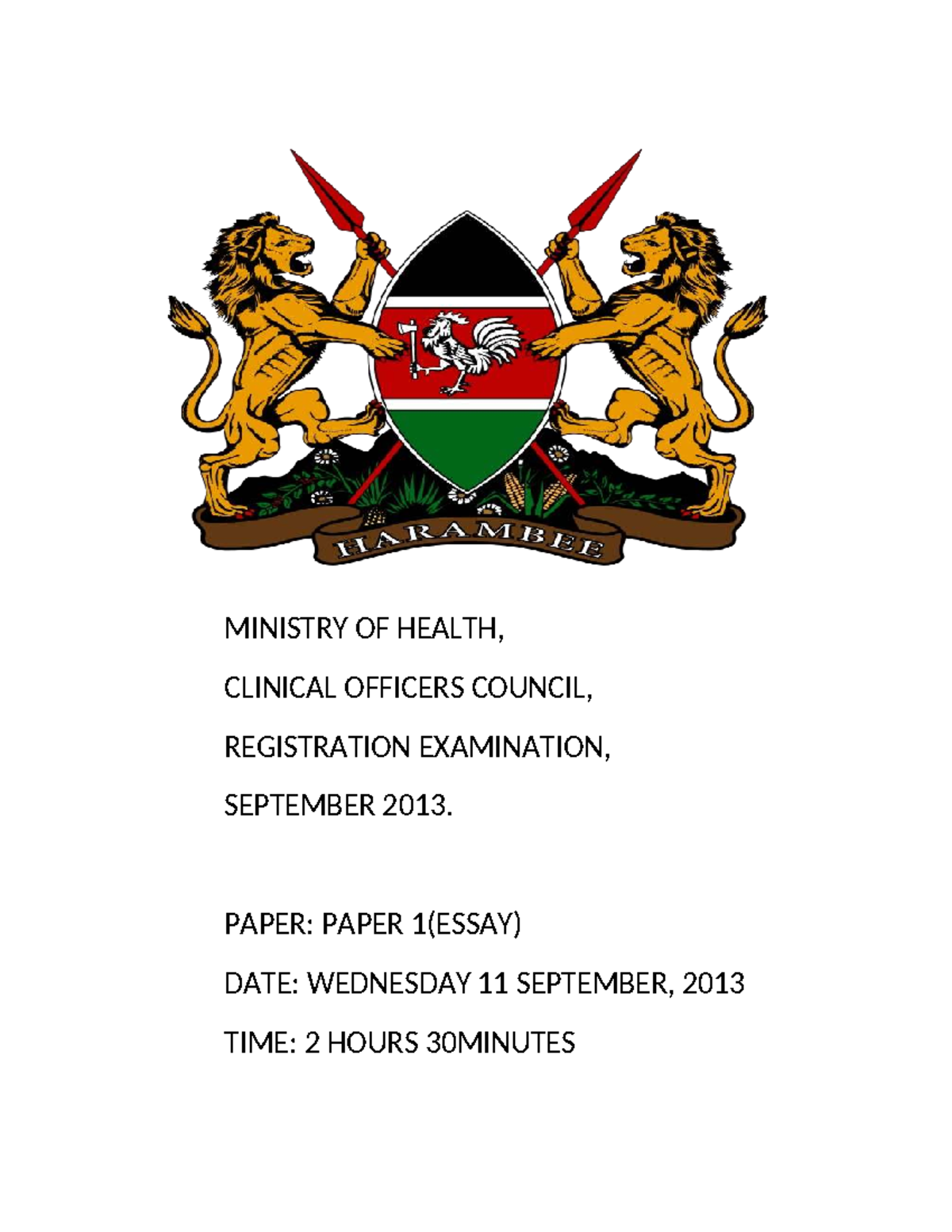 COC 2013 Registration Exam Paper 1 (Essay) - Soft Copy - Studocu