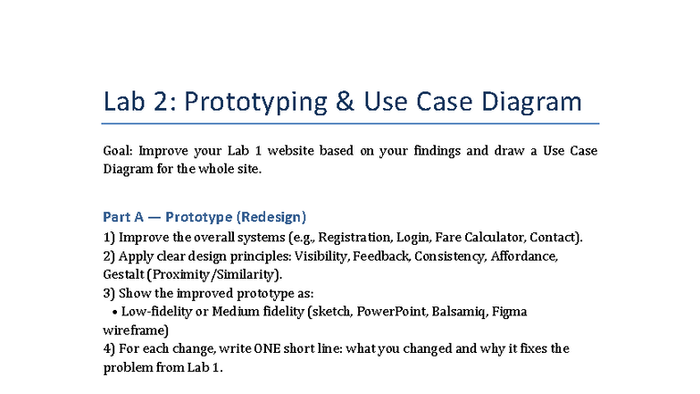 Lab 2: Prototyping Use Case Diagram and Improvements - Studocu