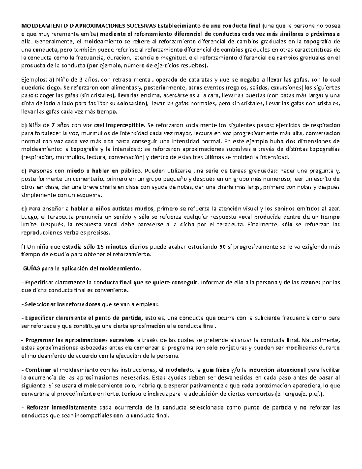 Moldeamiento, Desvanecimiento y Encadenamiento en Psicología Conductual ...