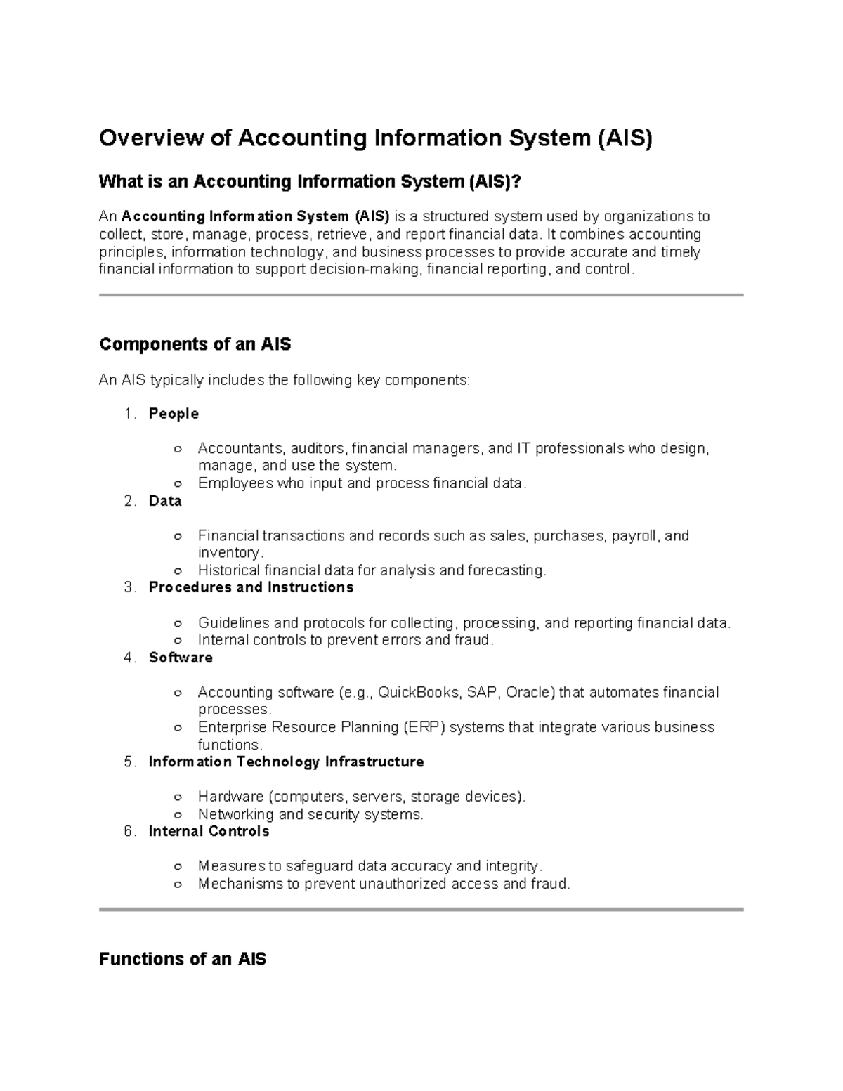 Overview of Accounting Information System (AIS) - Key Components ...