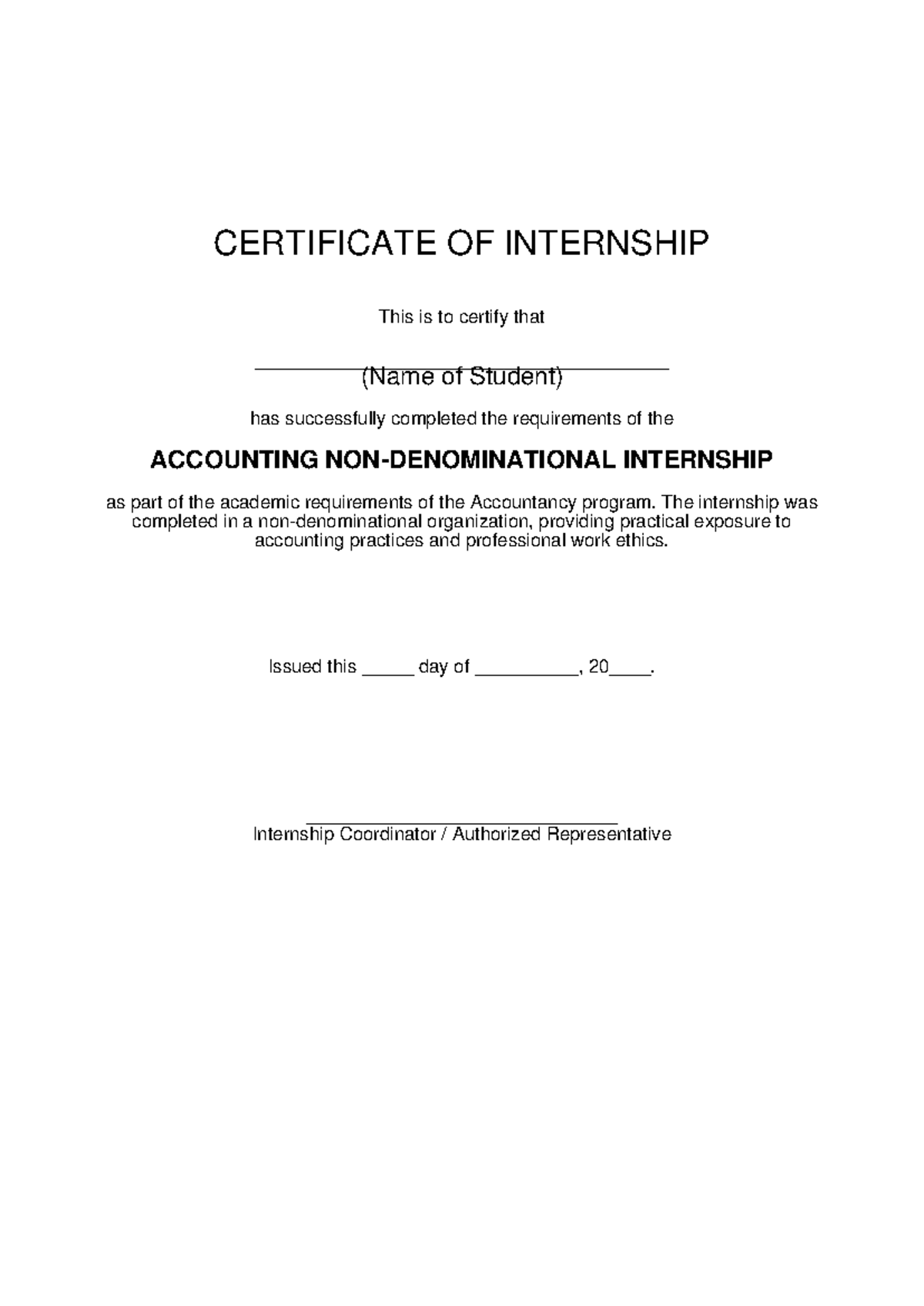 Accounting Non Denominational Internship Certificate - CERTIFICATE OF ...