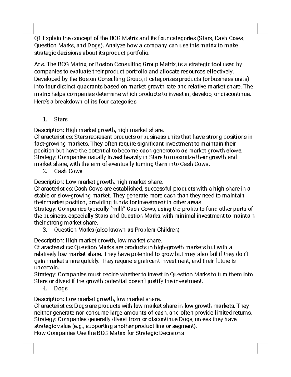 BCG Matrix Analysis for Corporate Strategy (CO5) - Studocu