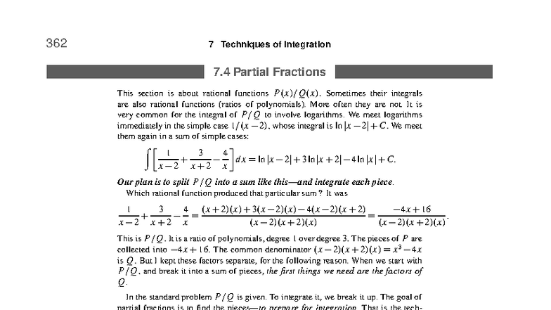 Calculus 362: Techniques of Integration - Partial Fractions (7.4) - Studocu