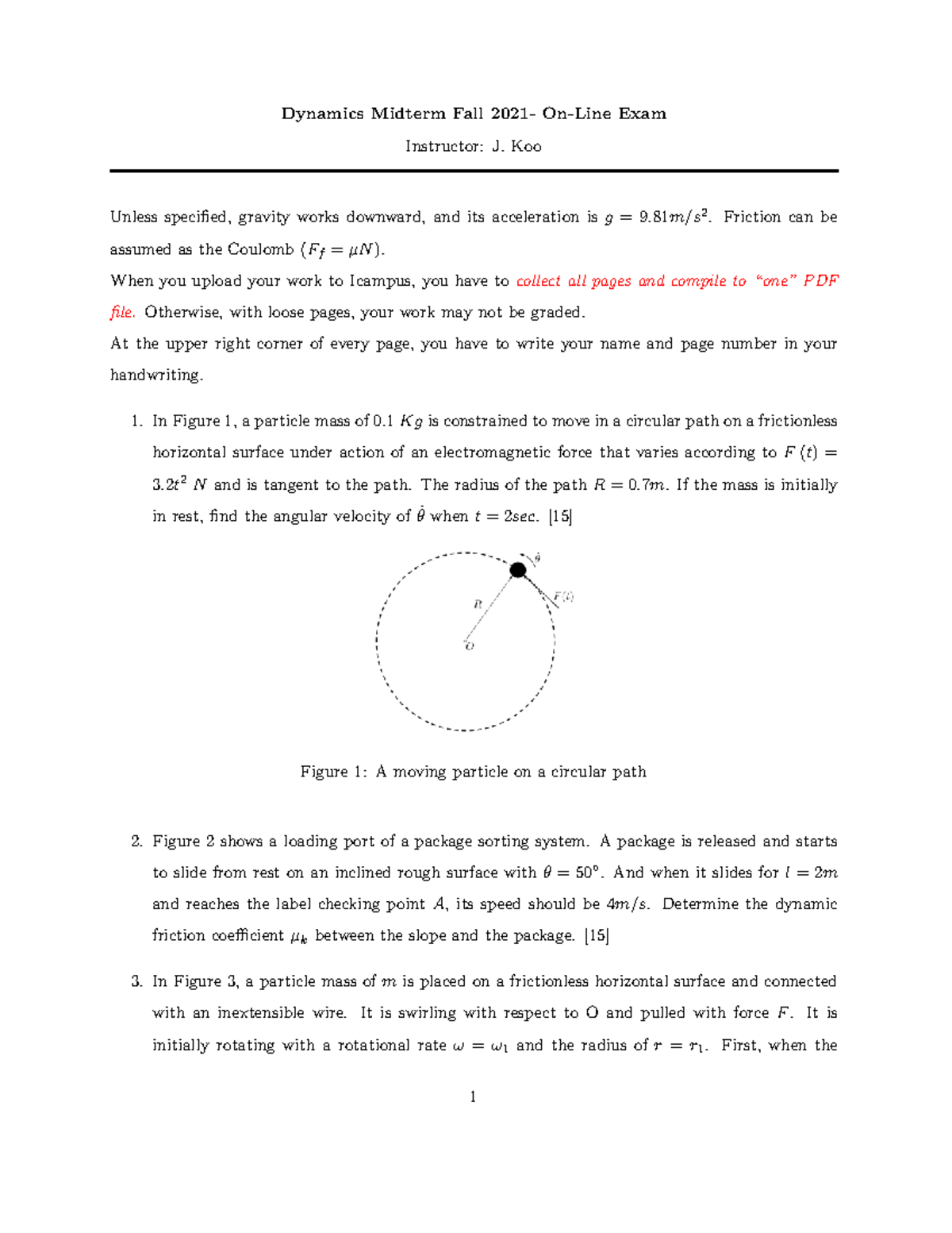 Dynamics Midterm Exam 2021 - Instructor: J. Koo - Studocu