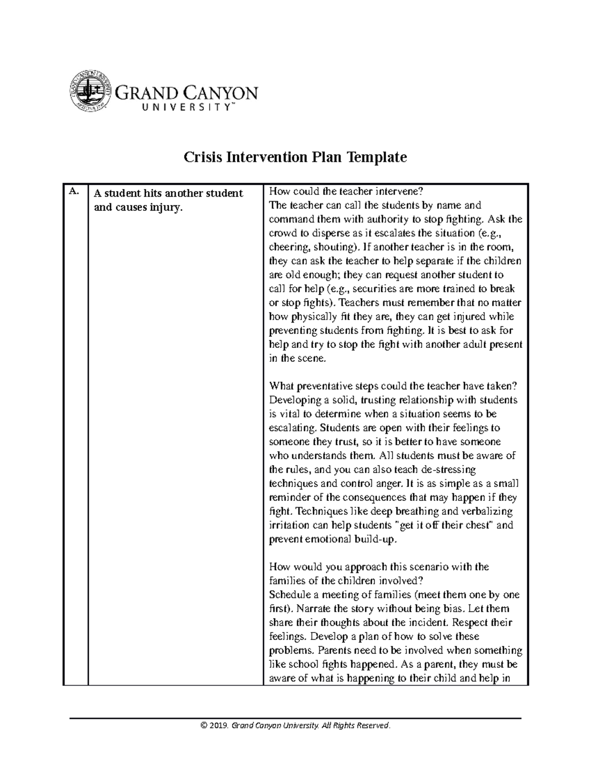 Crisis Prevention and Intervention Plan - Crisis Intervention Plan ...