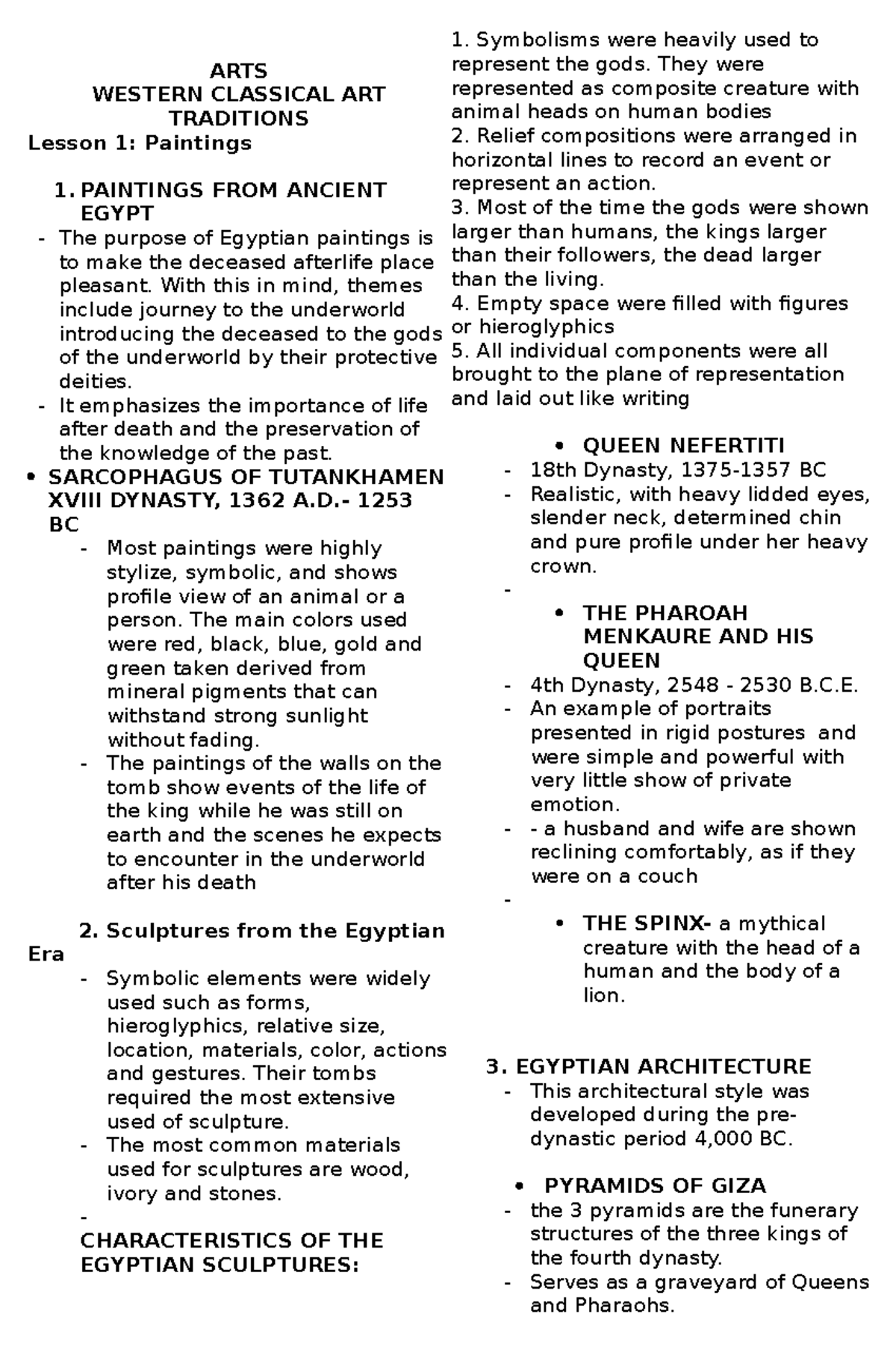 ARTS 101: Symbolism and Representation in Ancient Egyptian Art - Studocu
