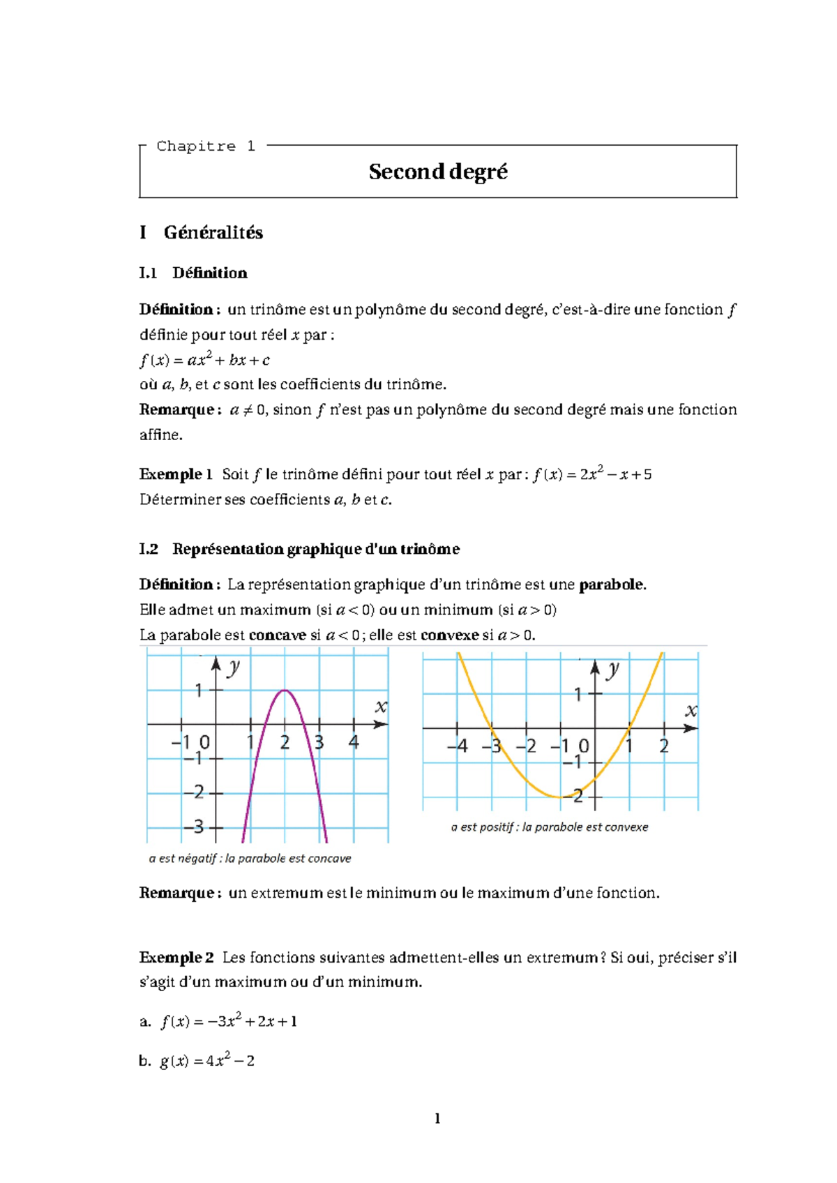 Chapitre 1 : Généralités sur le Trinôme du Second Degré - Maths 1 - Studocu