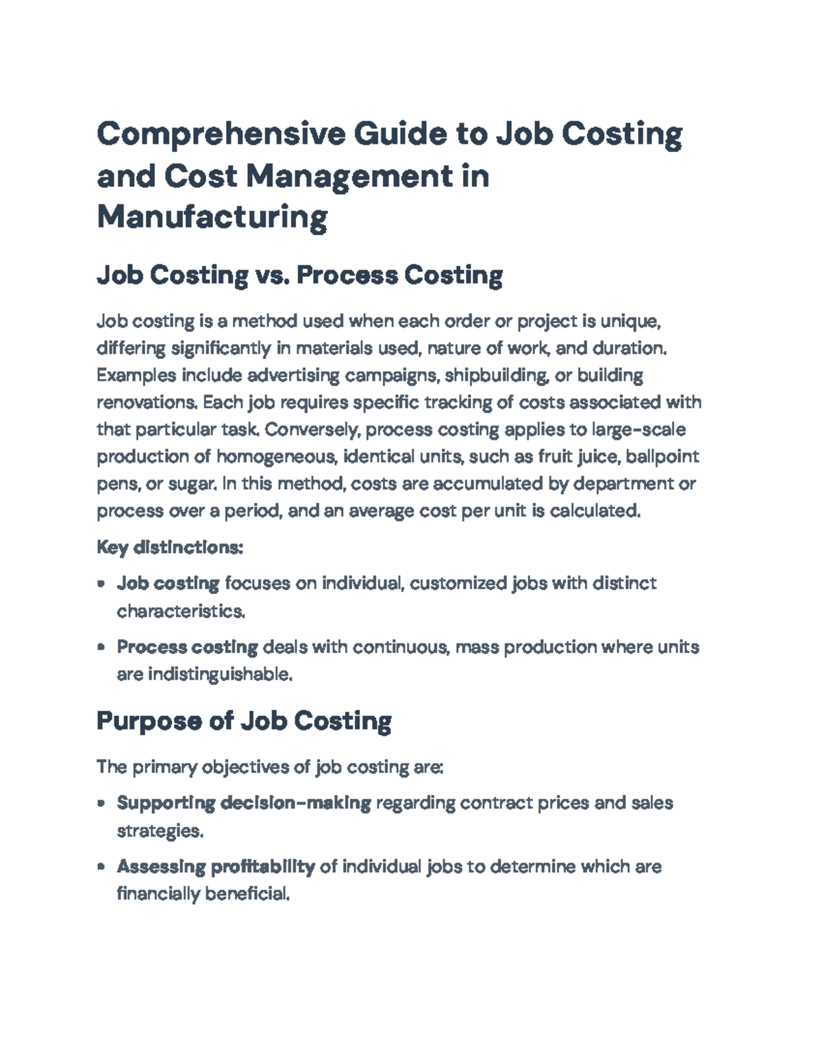 Comprehensive Overview of Job Costing & Cost Management (ACCT 202 ...