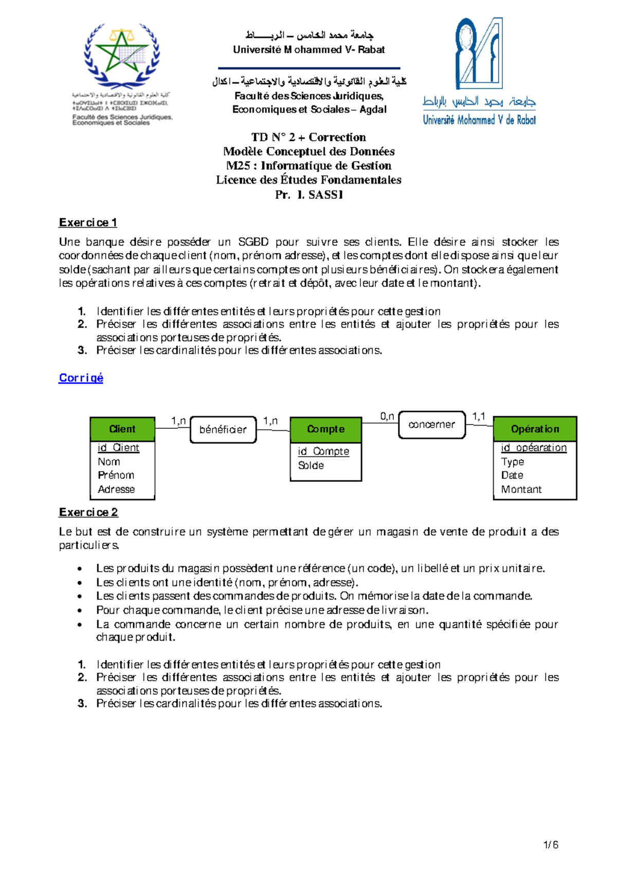 Exercice corrigé Informatique de gestion - الربـــــــاط– جامعة محمد الخامس Université M ohammed ...