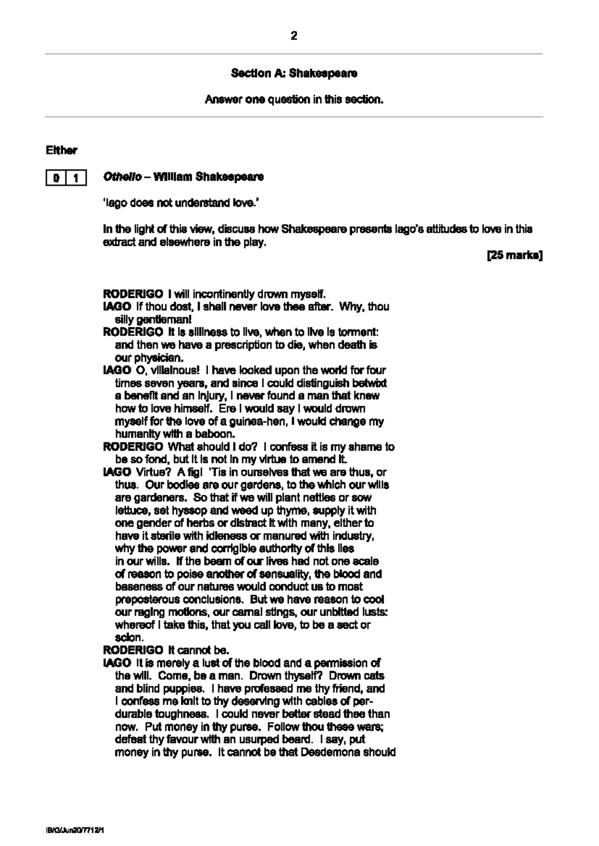 Othello (ENG101) Past Paper Analysis: Attitudes to Love - Studocu