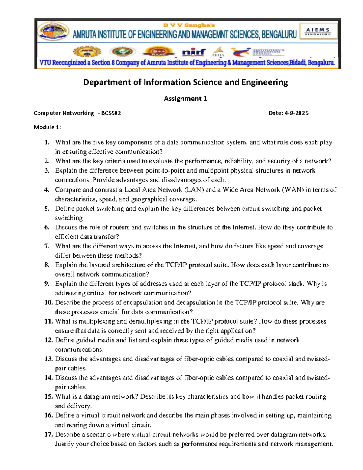 BCS502 Computer Networking Assignment 1: Key Concepts and Comparisons ...