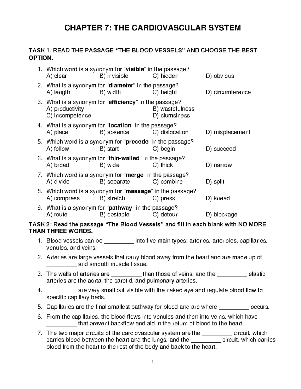 Chapter 7: The C.V.S - Section I - Additional Practice Questions - Studocu
