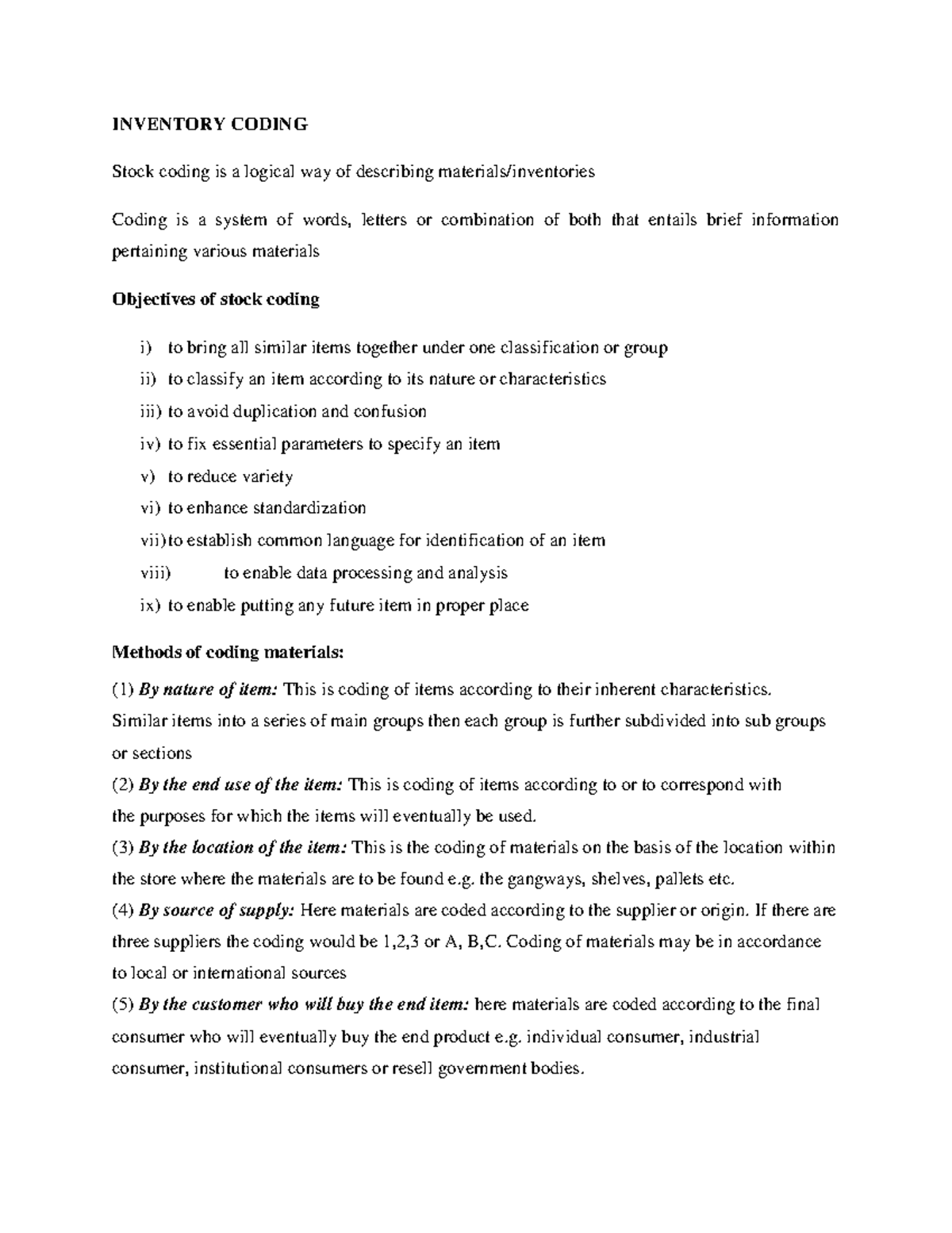 Storage and Logistics LEC Notes: Inventory Coding and Transport Systems ...