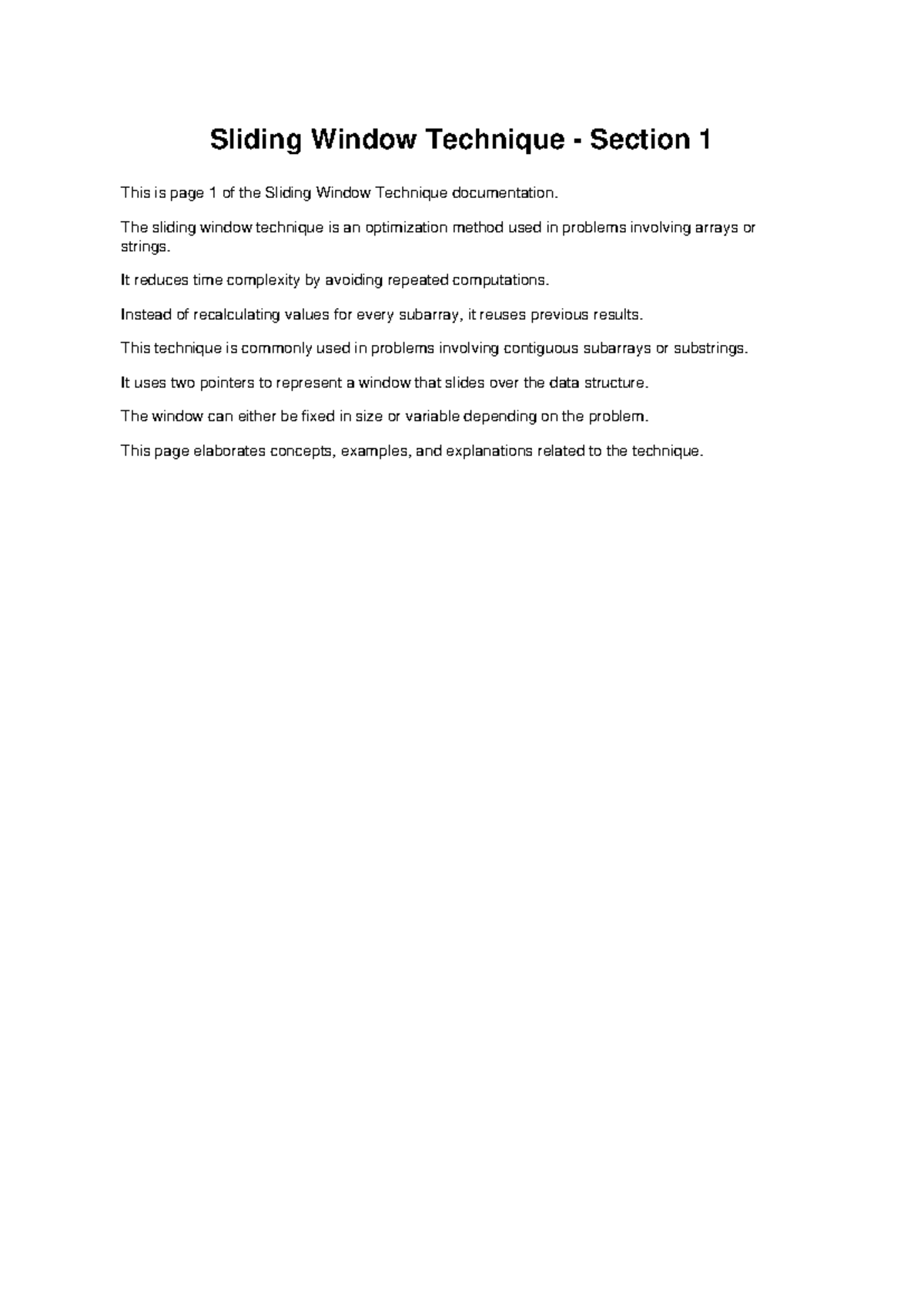 Sliding Window Technique Documentation: Comprehensive Overview - Studocu