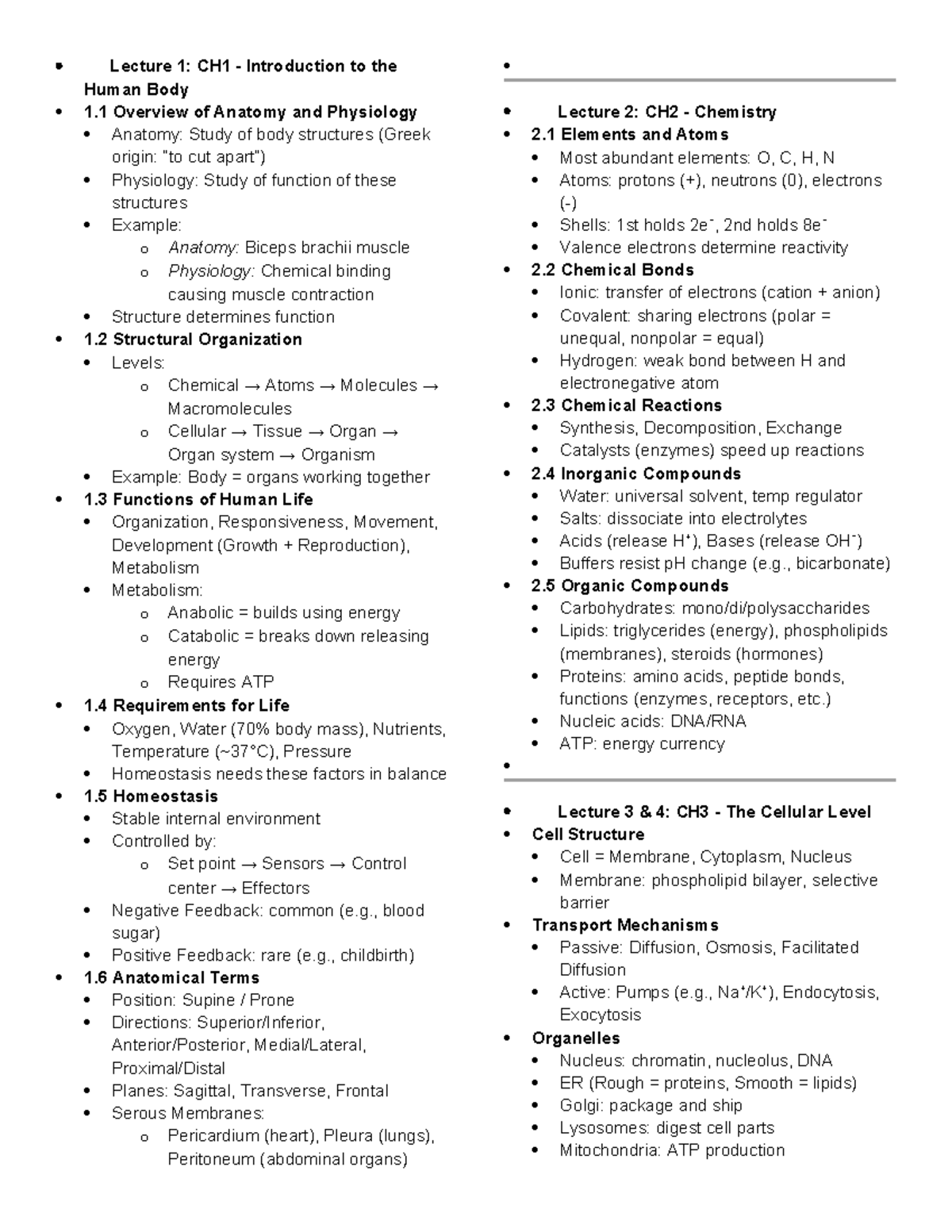 Anatomy Physiology Complete Handout - 📘 Lecture 1: CH1 - Introduction ...