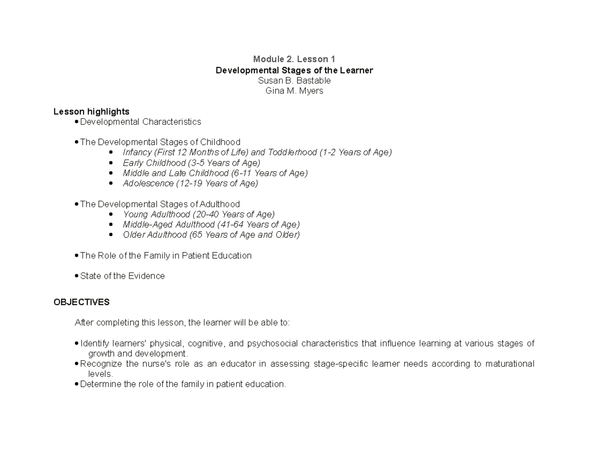 Module 2. Lesson 1 - Understanding Developmental Stages of Learners ...