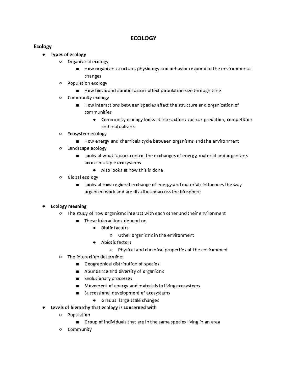 Biosphere ecology lecture notes - ECOLOGY Ecology Types of ecology ...