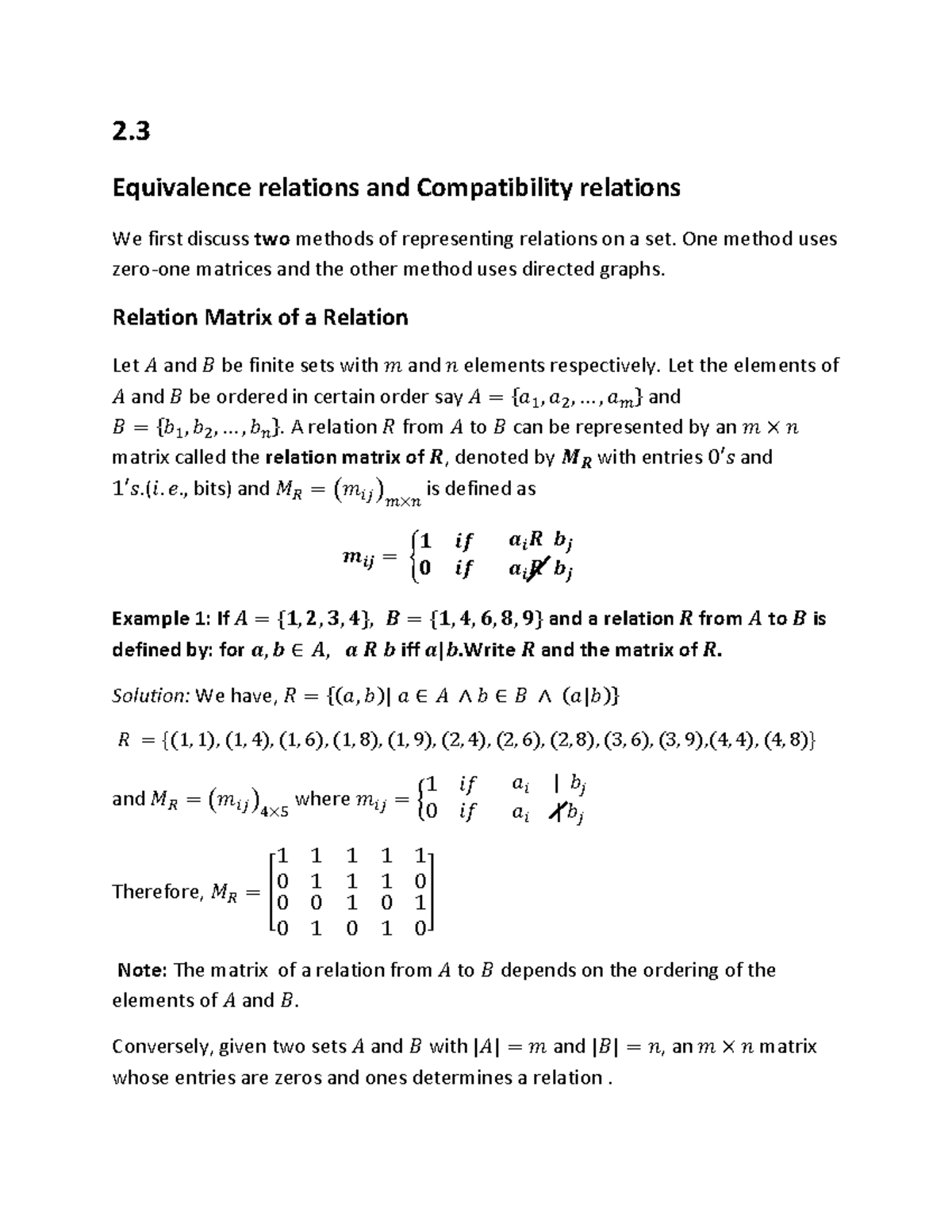 3 - CLA parcticals - 2. Equivalence relations and Compatibility relations We first discuss two ...
