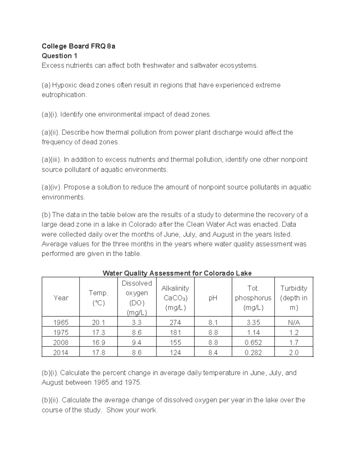 FRQ8 - Practice FRQ with Solutions for APES Unit 8 Topics - Studocu