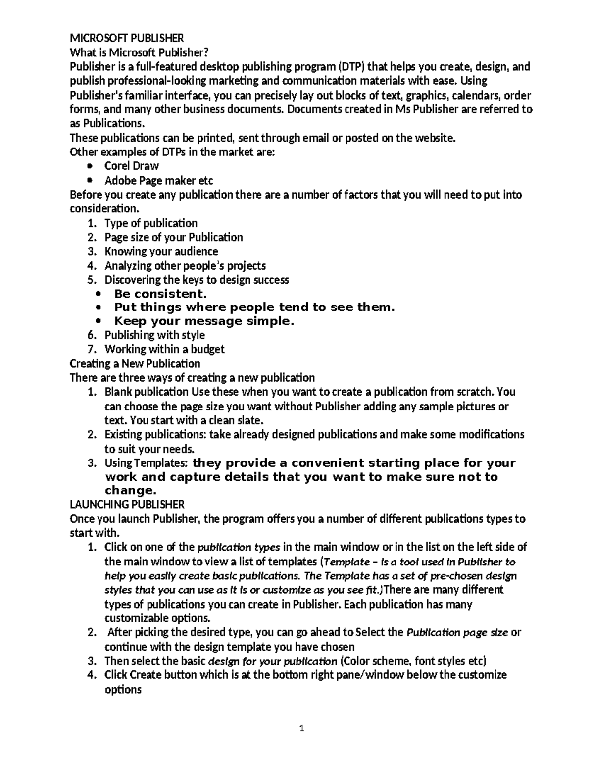 MS Publisher Notes: A Comprehensive Guide to Desktop Publishing - Studocu