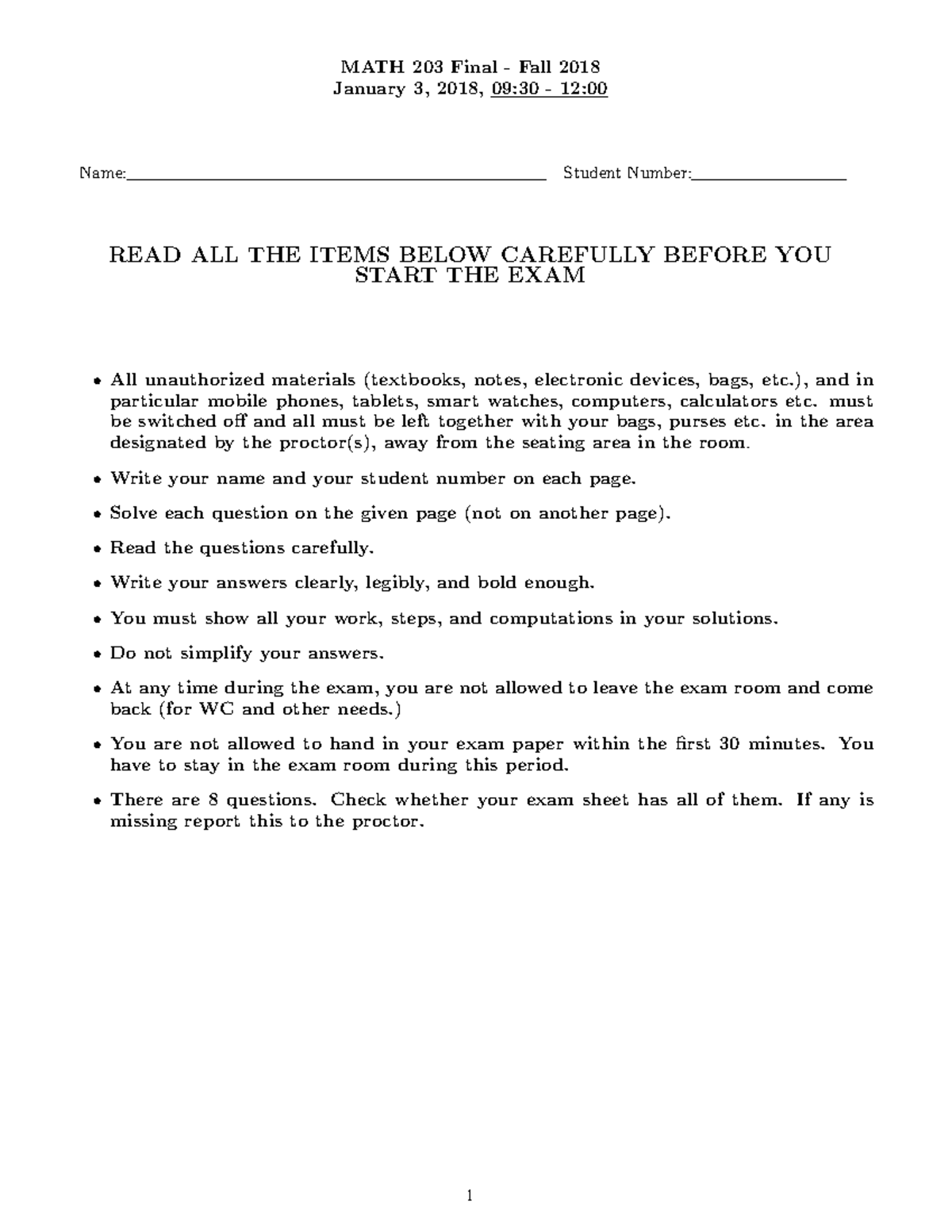 MATH 203 Final Exam Guidelines and Important Formulas - Studocu