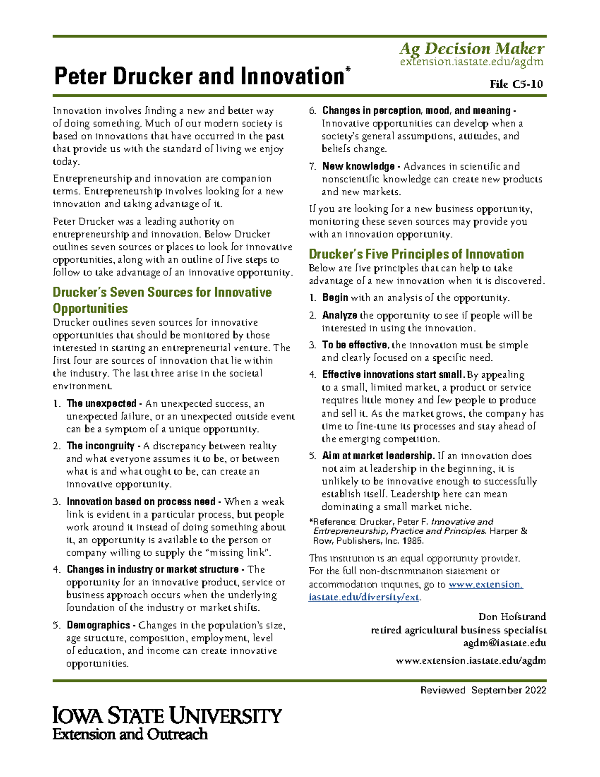 AG 101: Peter Drucker's Innovation Principles and Opportunities - Studocu