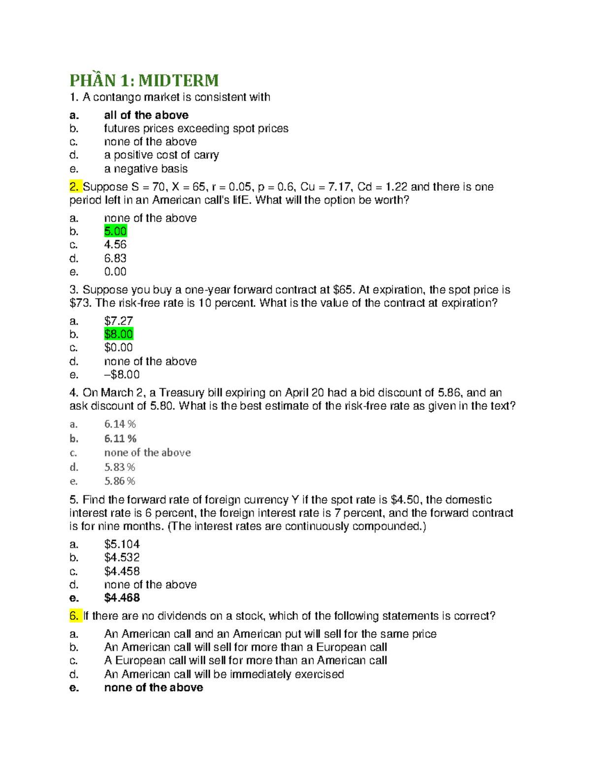 Trắc nghiệm sản phẩm phái sinh Midterm (FIN 301) - Studocu