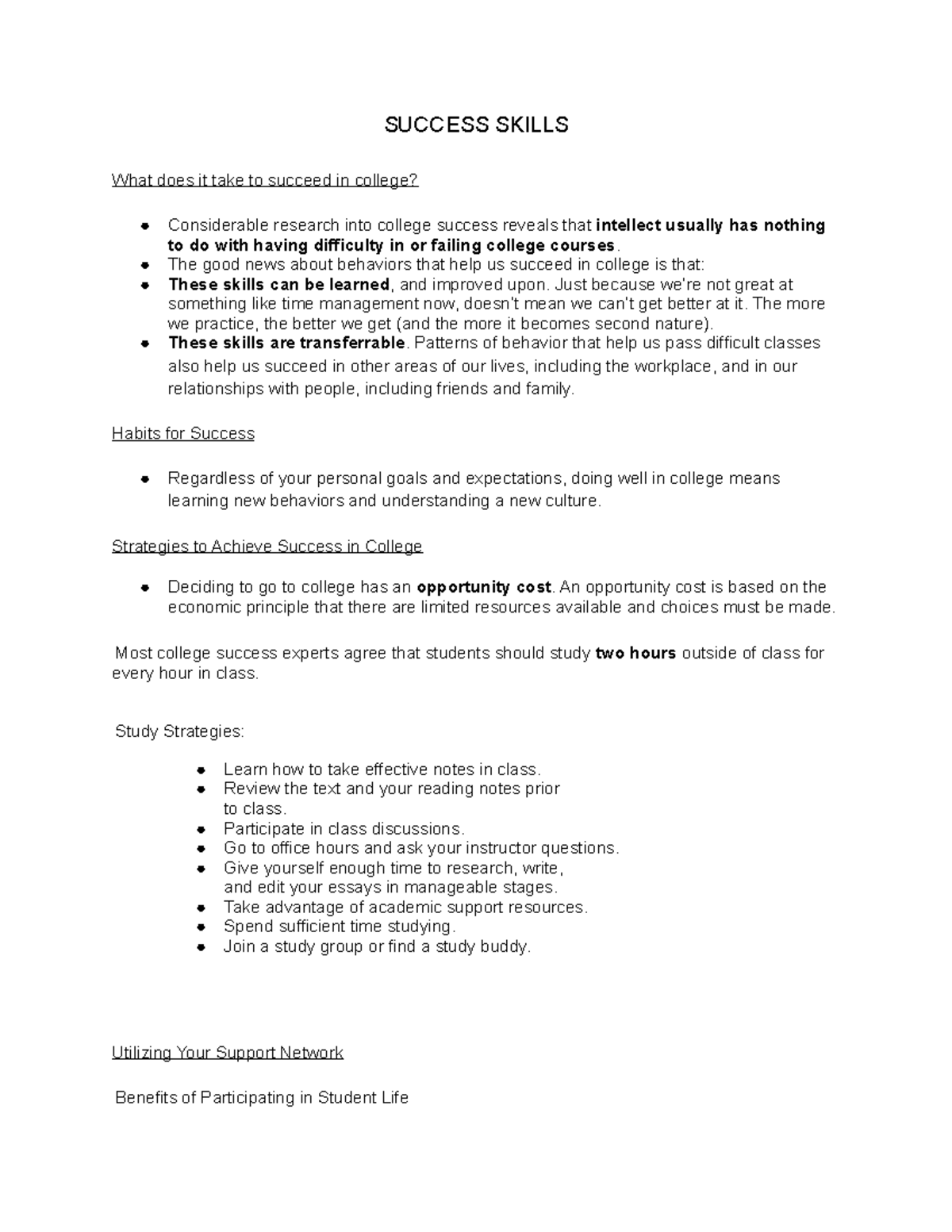 ENG 111 Success Skills: Strategies for College Achievement Part 1 - Studocu