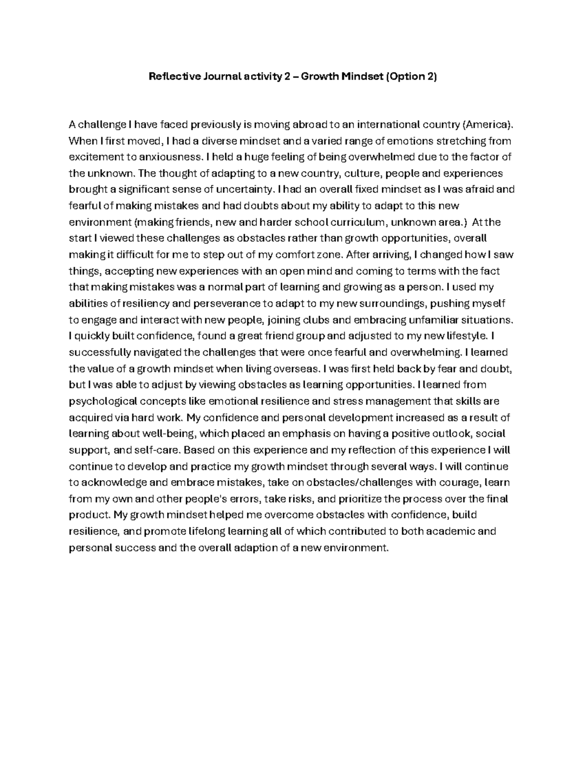 Reflective Journal 2: Embracing Growth Mindset Through Challenges - Studocu