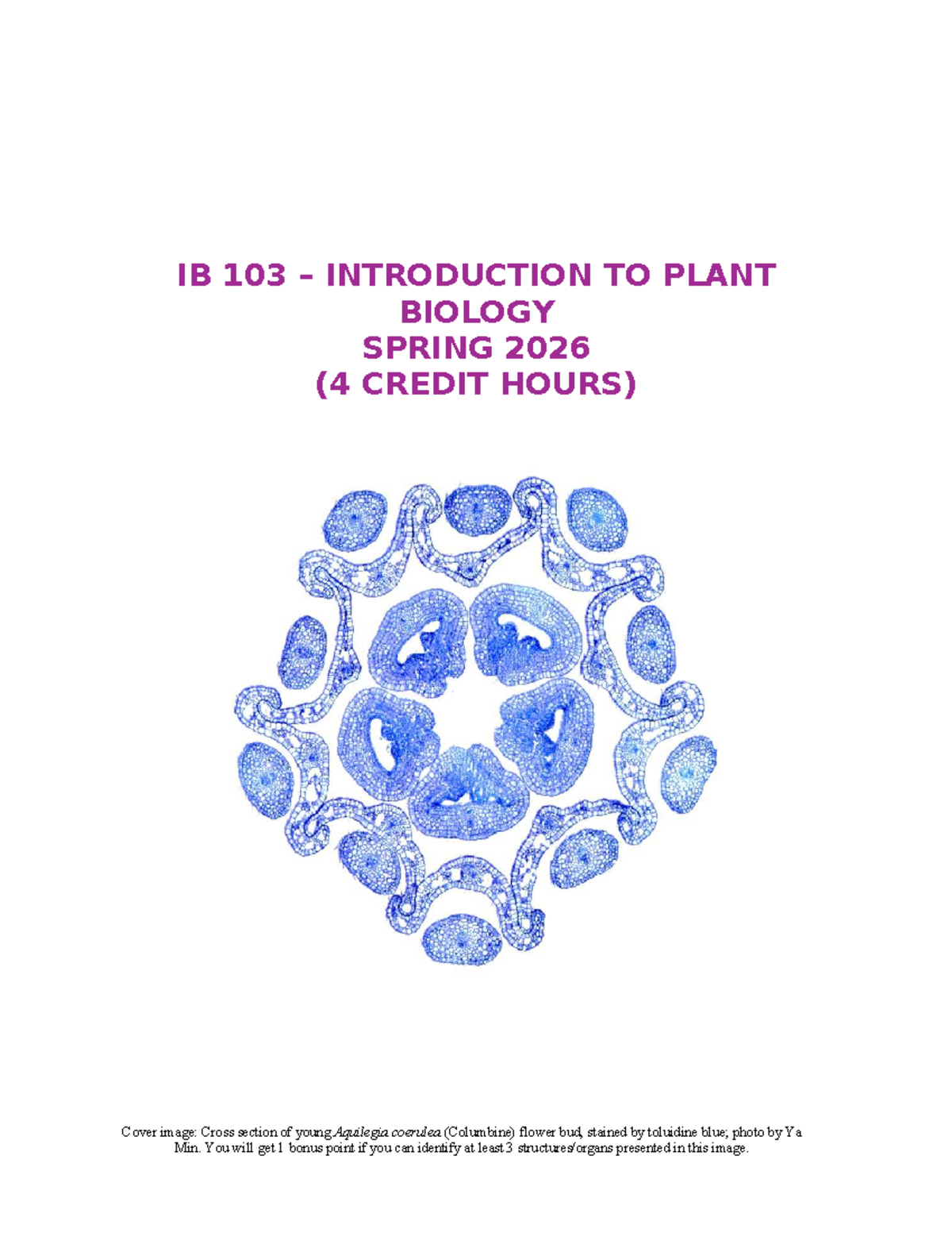 IB 103 SPRING 2026 SYLLABUS: INTRODUCTION TO PLANT BIOLOGY - Studocu