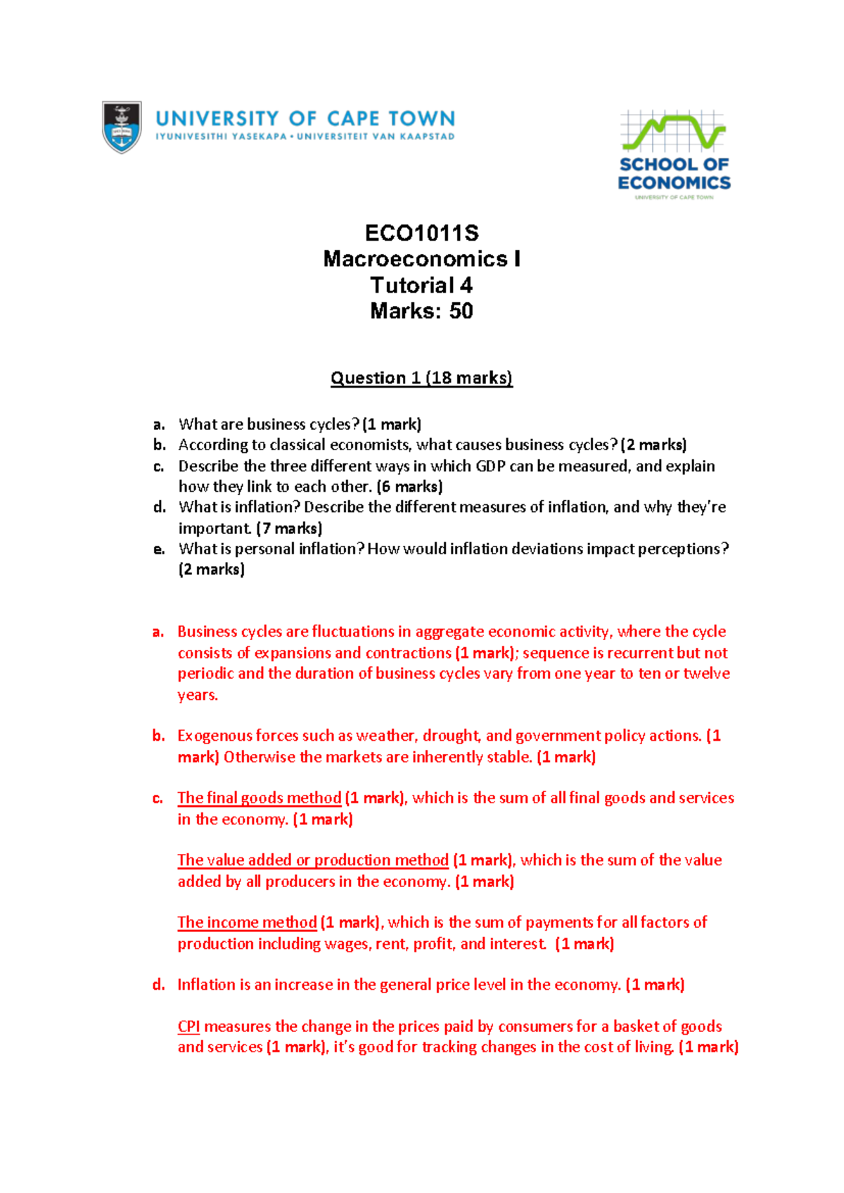ECO1011S Macroeconomics I Tutorial 4 Submission Memo - Studocu