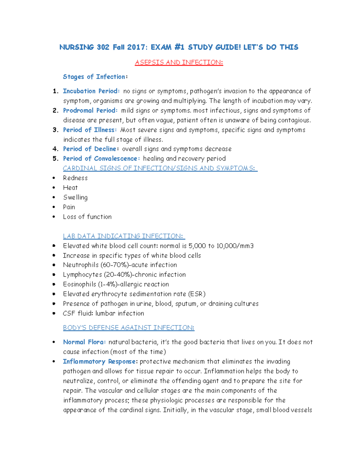 NURSING 302 Final Exam 1 Study Guide: Infection Control & Vital Signs - Studocu