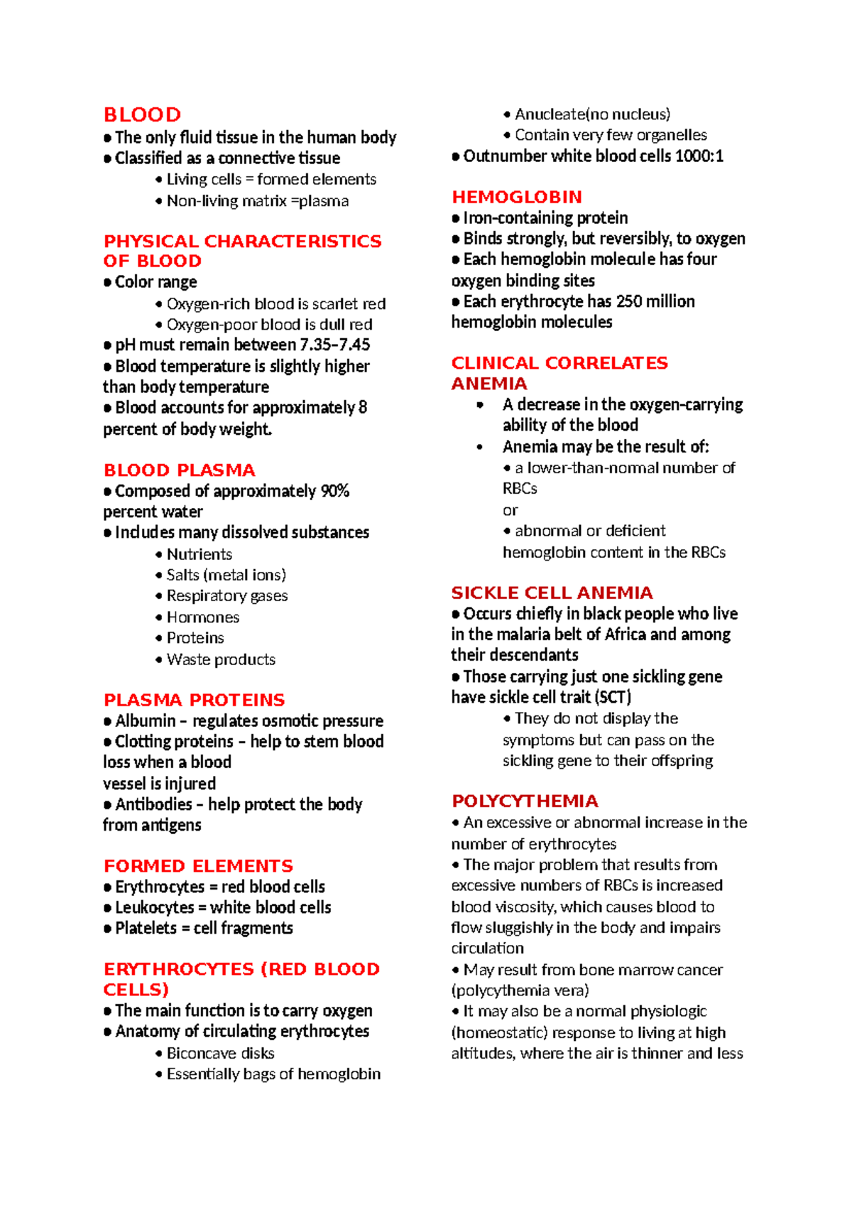 Blood Review Notes - Key Concepts and Clinical Correlates - Studocu